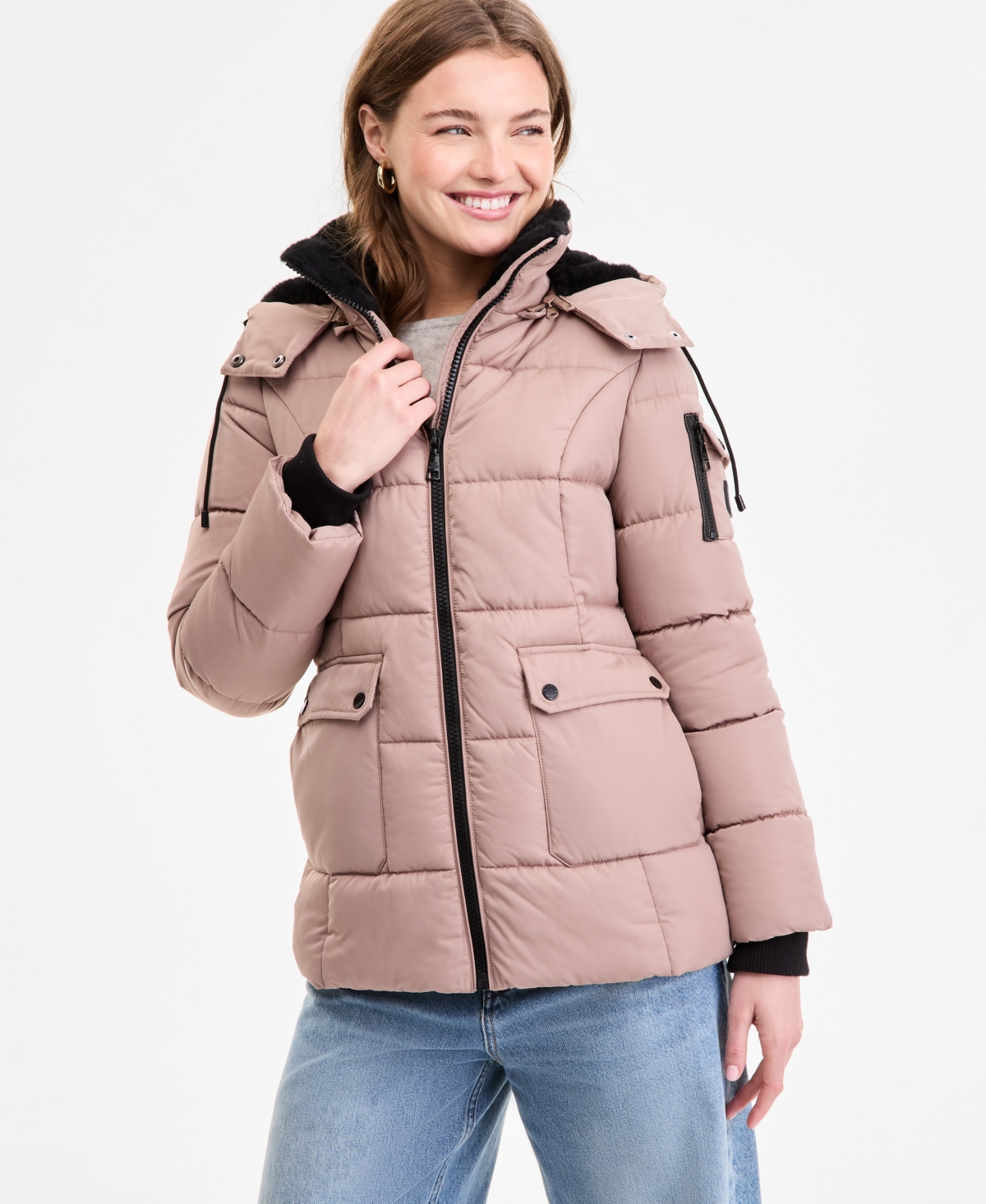 Click here for Steve Madden Womens Faux-Fur-Trim Hooded Utility-P... prices