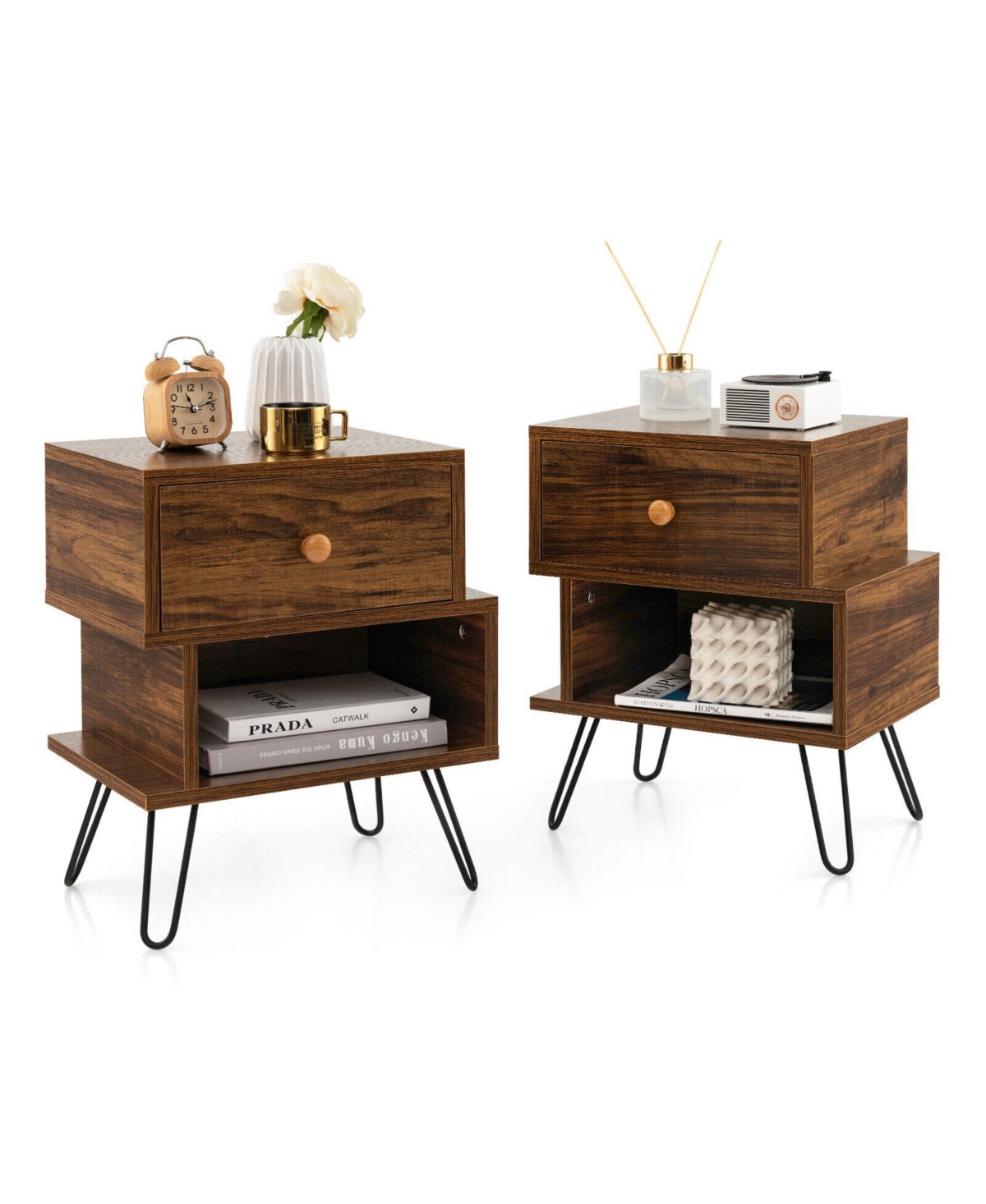 Click here for Set of 2 2-Tier Irregular Wooden Nightstands with... prices