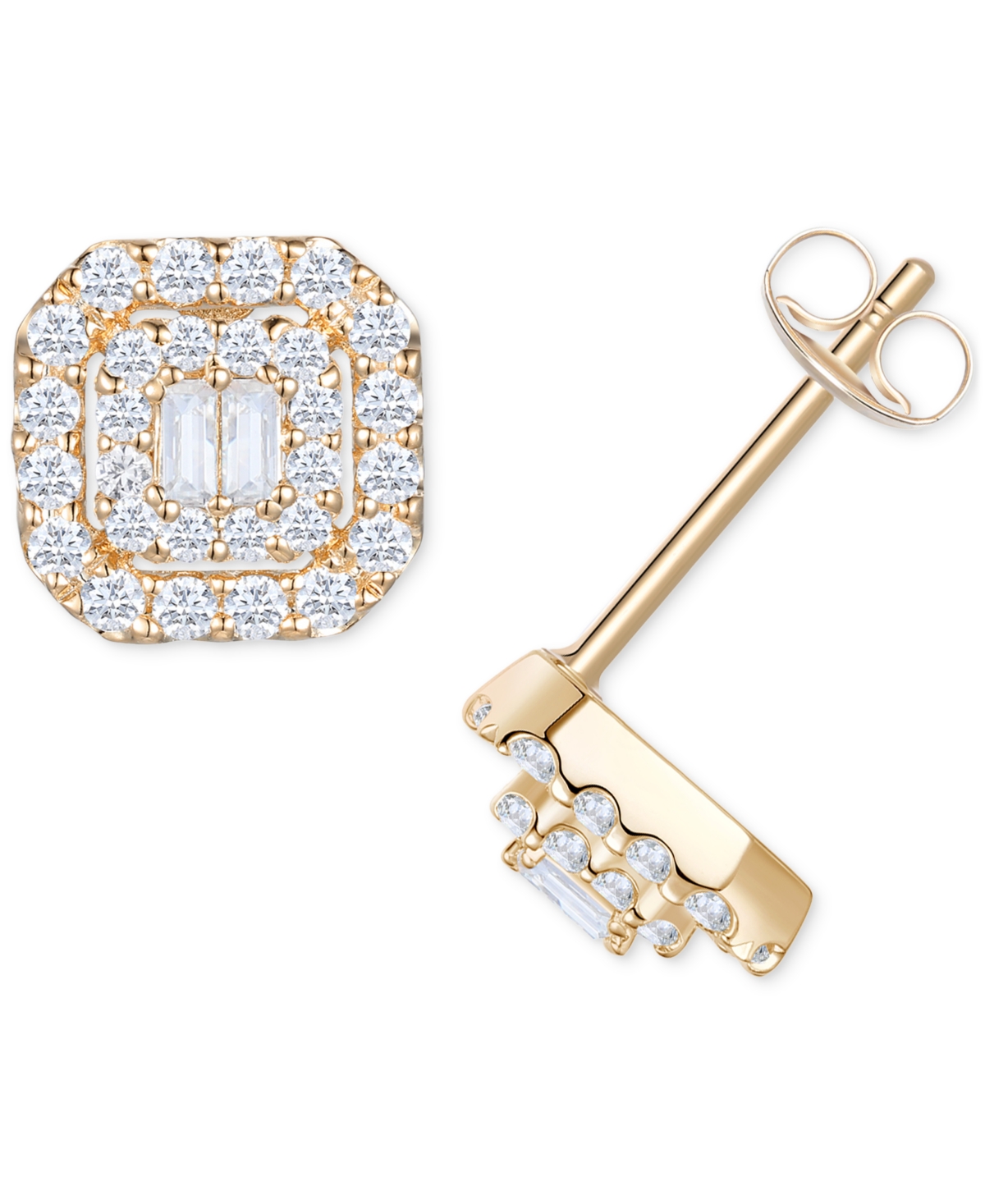 Click here for Diamond Round & Baguette Cluster Stud Earrings (1/... prices