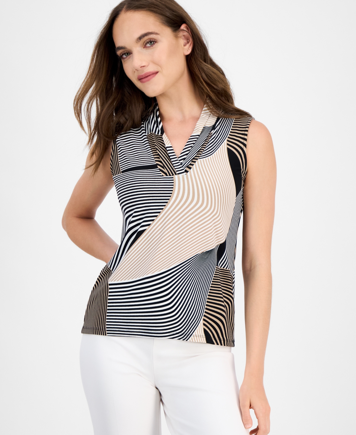Click here for Anne Klein Womens Sleeveless Pleated V-Neck Shell... prices