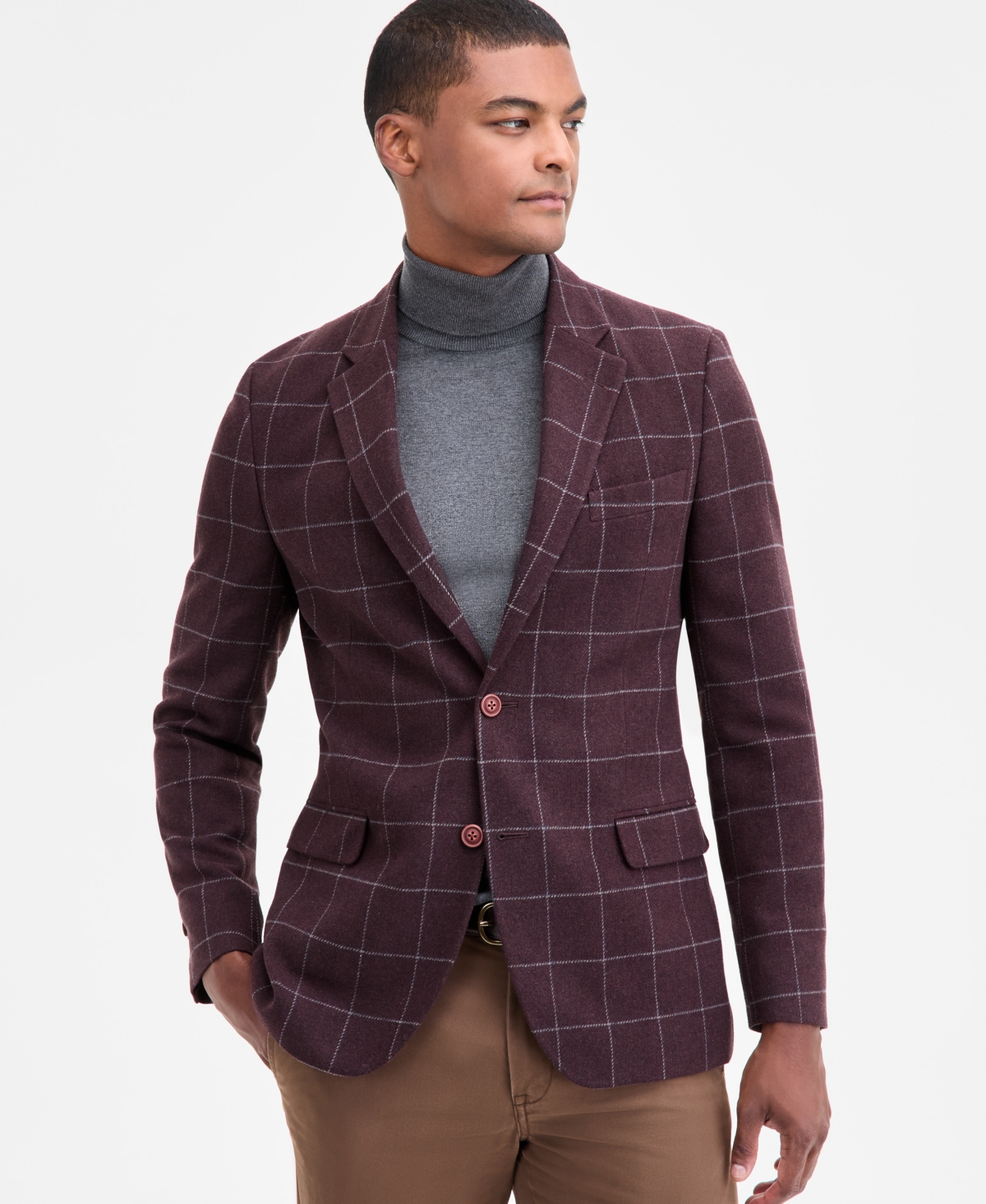Click here for Nautica Mens Modern-Fit Wine Window Tweed Sport Co... prices