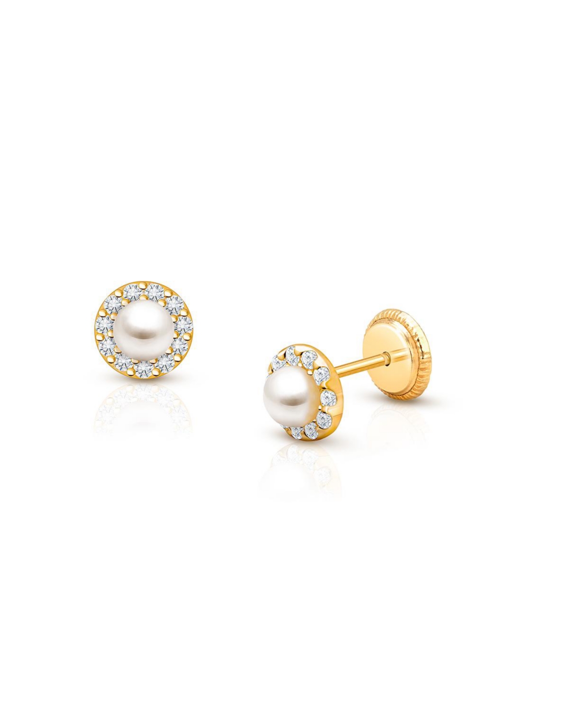 Click here for Tiny Blessings Childrens 14K Gold Pearl Halo Studs... prices