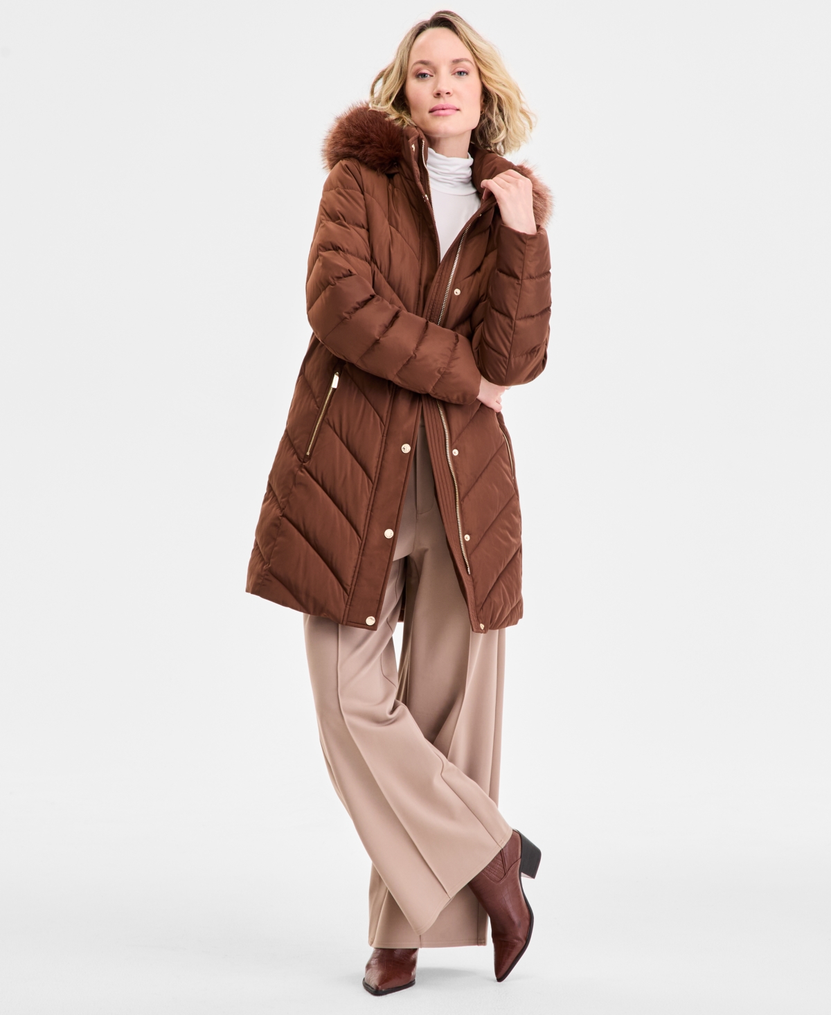 Click here for Michael Michael Kors Womens Faux-Fur-Trim Hooded P... prices