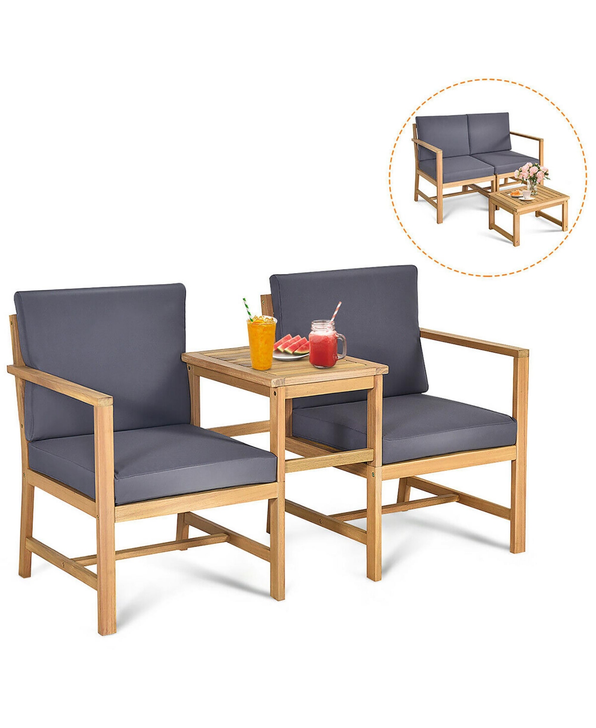 Click here for 3 in 1 Patio Table Chairs Set Solid Wood Garden Fu... prices