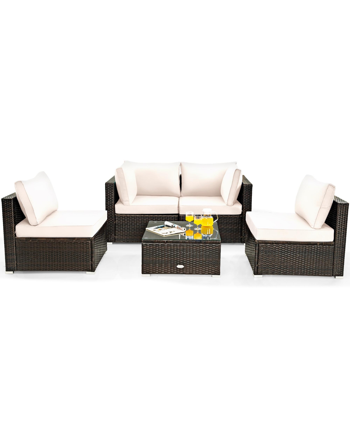Click here for 5PCS Patio Rattan Furniture Set Cushioned Sofa Cha... prices