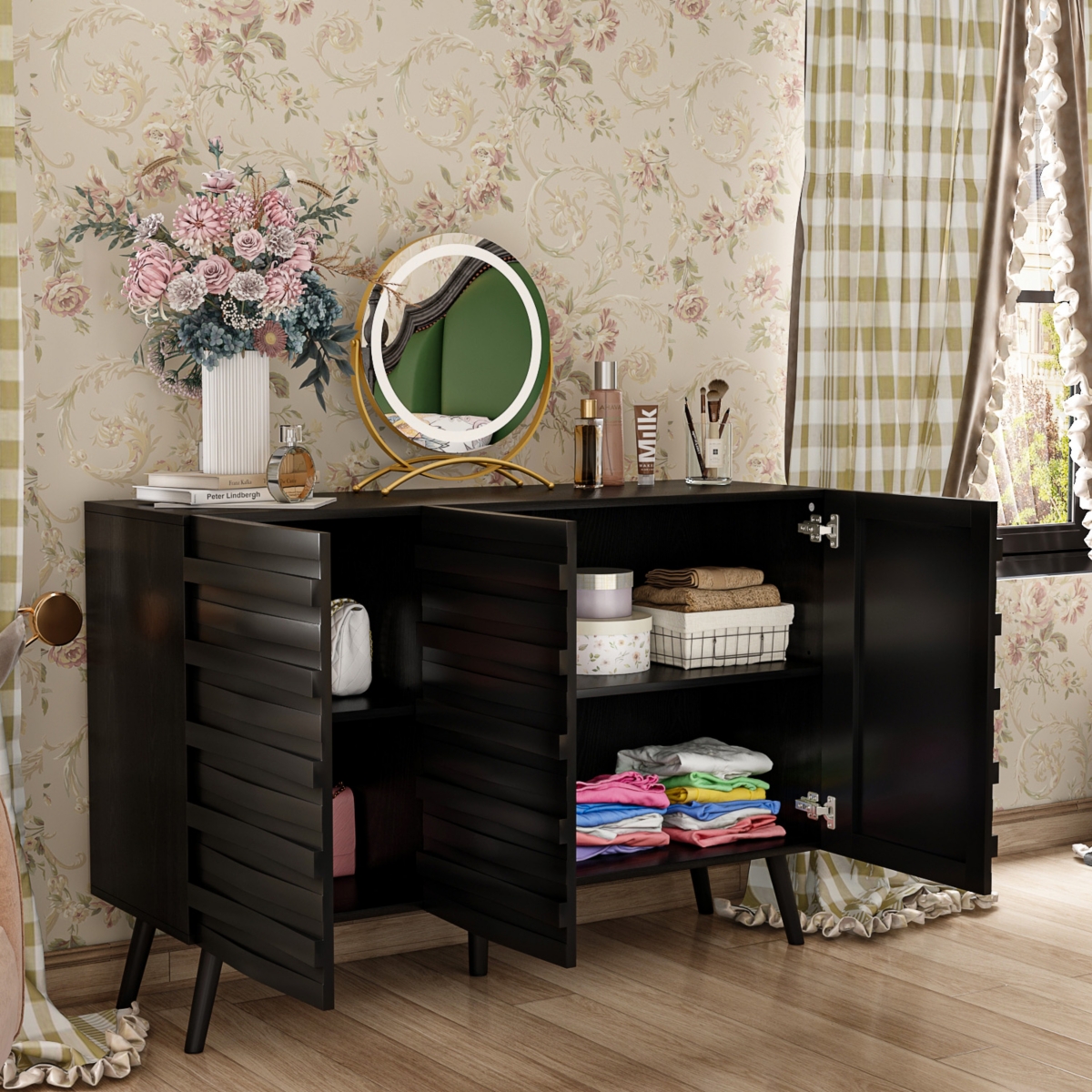 Click here for Nightstand with three cabinet doors  Side table wi... prices