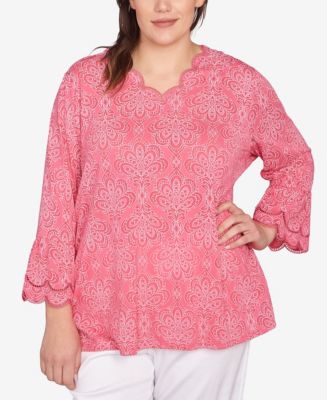 Ruby Rd. Plus Size Print Solid Burnout Top - Macy's