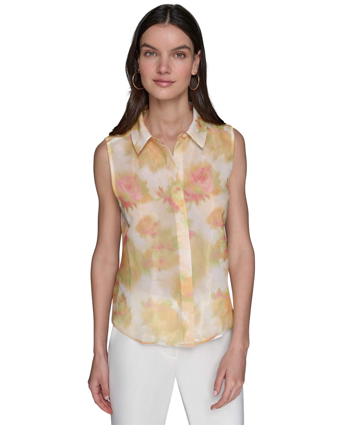 Click here for Karl Lagerfeld Paris Womens Printed Collared Butto... prices
