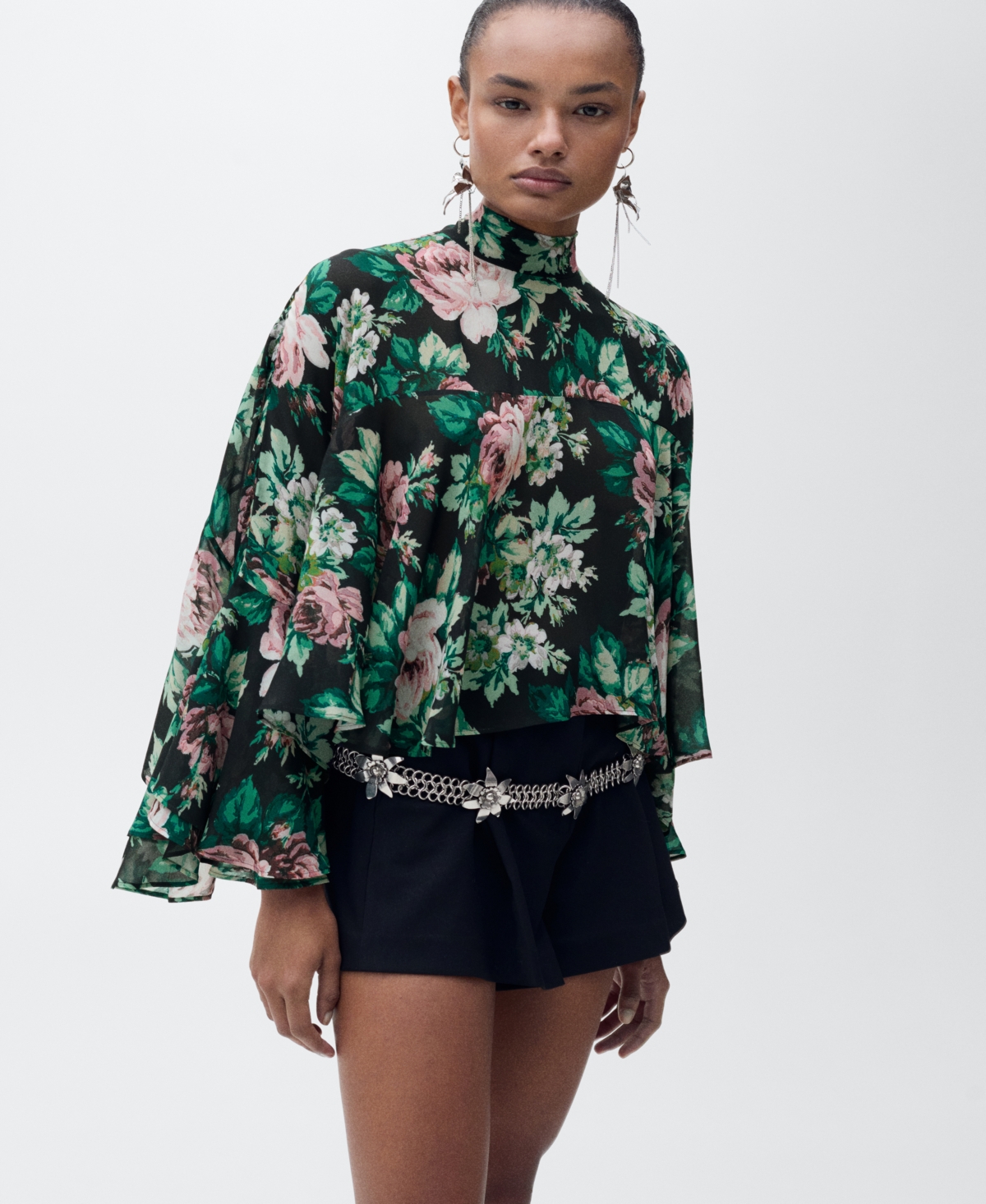 Click here for Mango Womens Floral-Print Turtleneck Blouse - Blac... prices