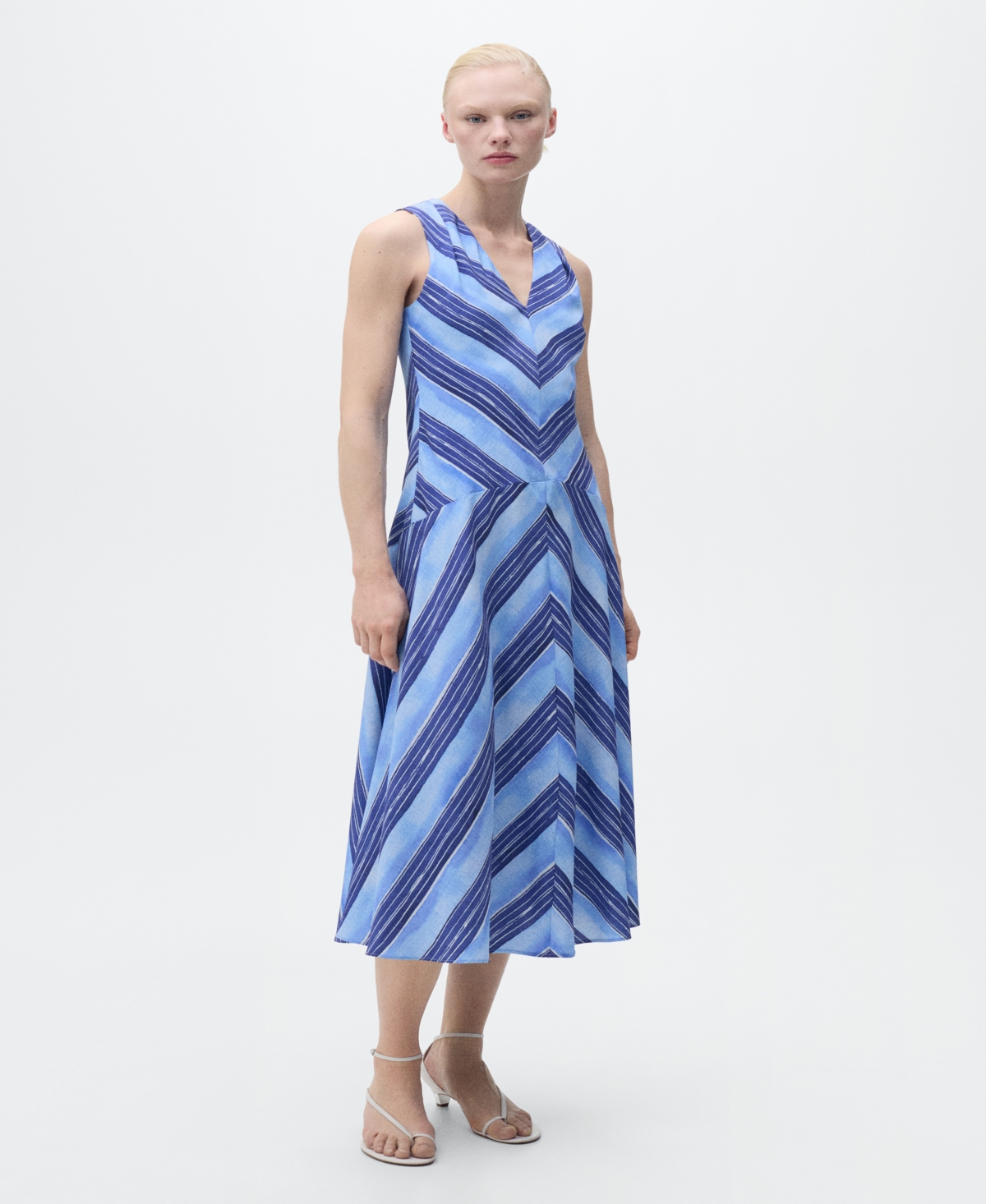 Click here for Mango Womens Striped Flared Dress - Blue prices