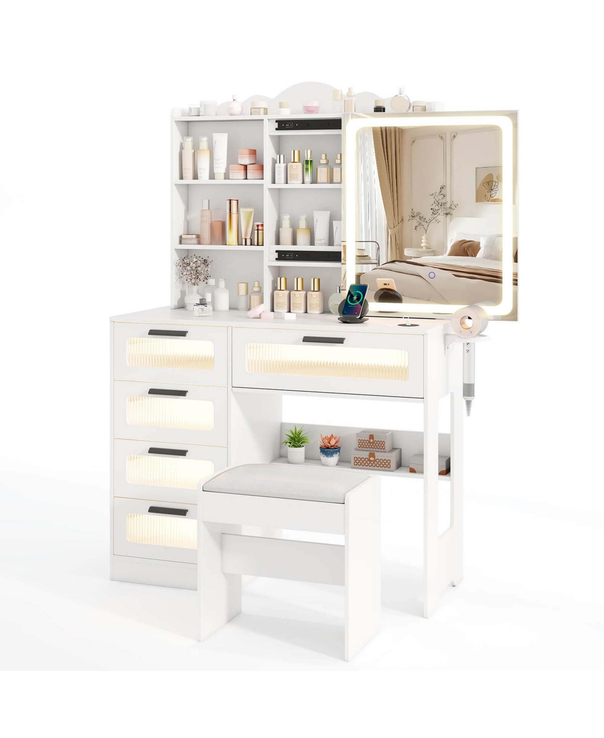 Click here for Modern Vanity Desk with Sliding Mirror & Lights St... prices