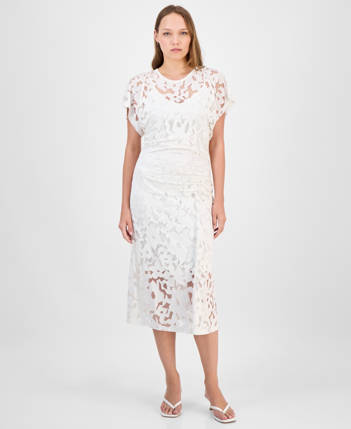 Click here for Boss Orange Womens Floral Lace Midi Dress - Soft C... prices
