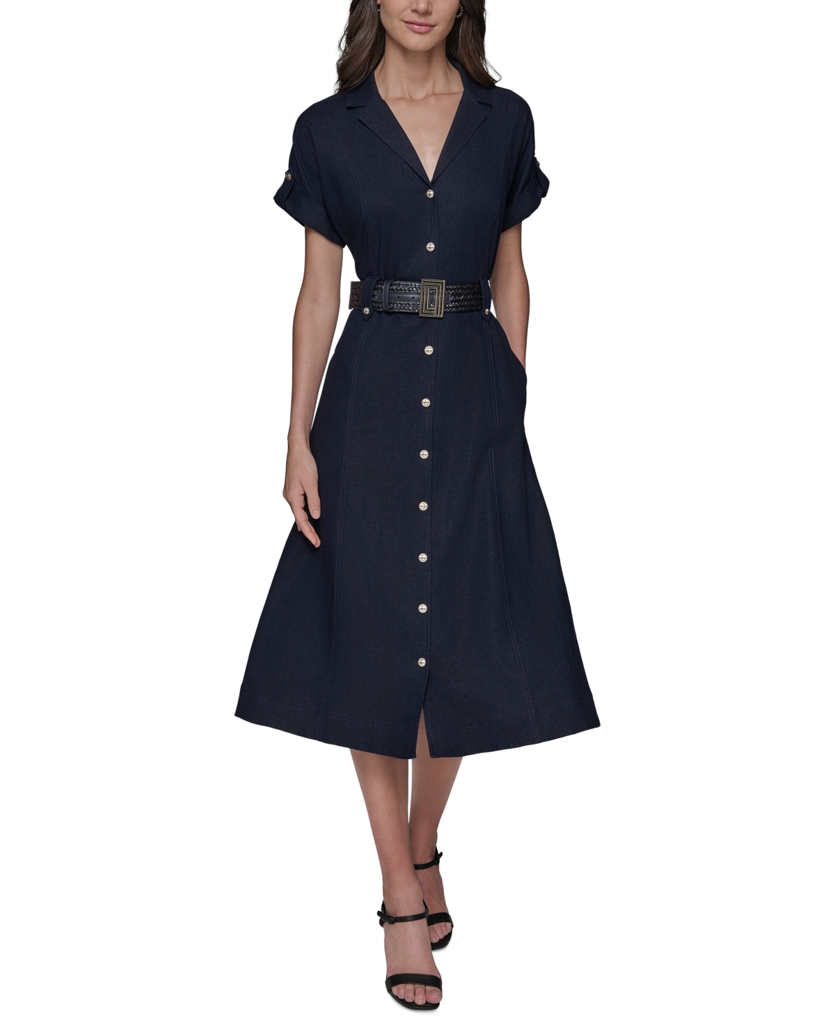 Click here for Karl Lagerfeld Paris Womens Belted Midi Shirtdress... prices