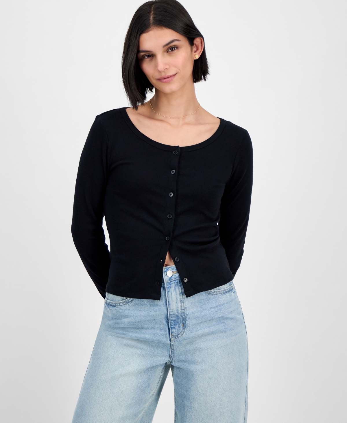 Click here for Hippie Rose Juniors Long-Sleeve Button-Front Knit... prices