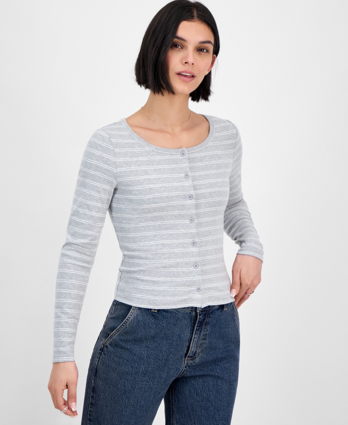 Click here for Hippie Rose Juniors Long-Sleeve Button-Front Knit... prices