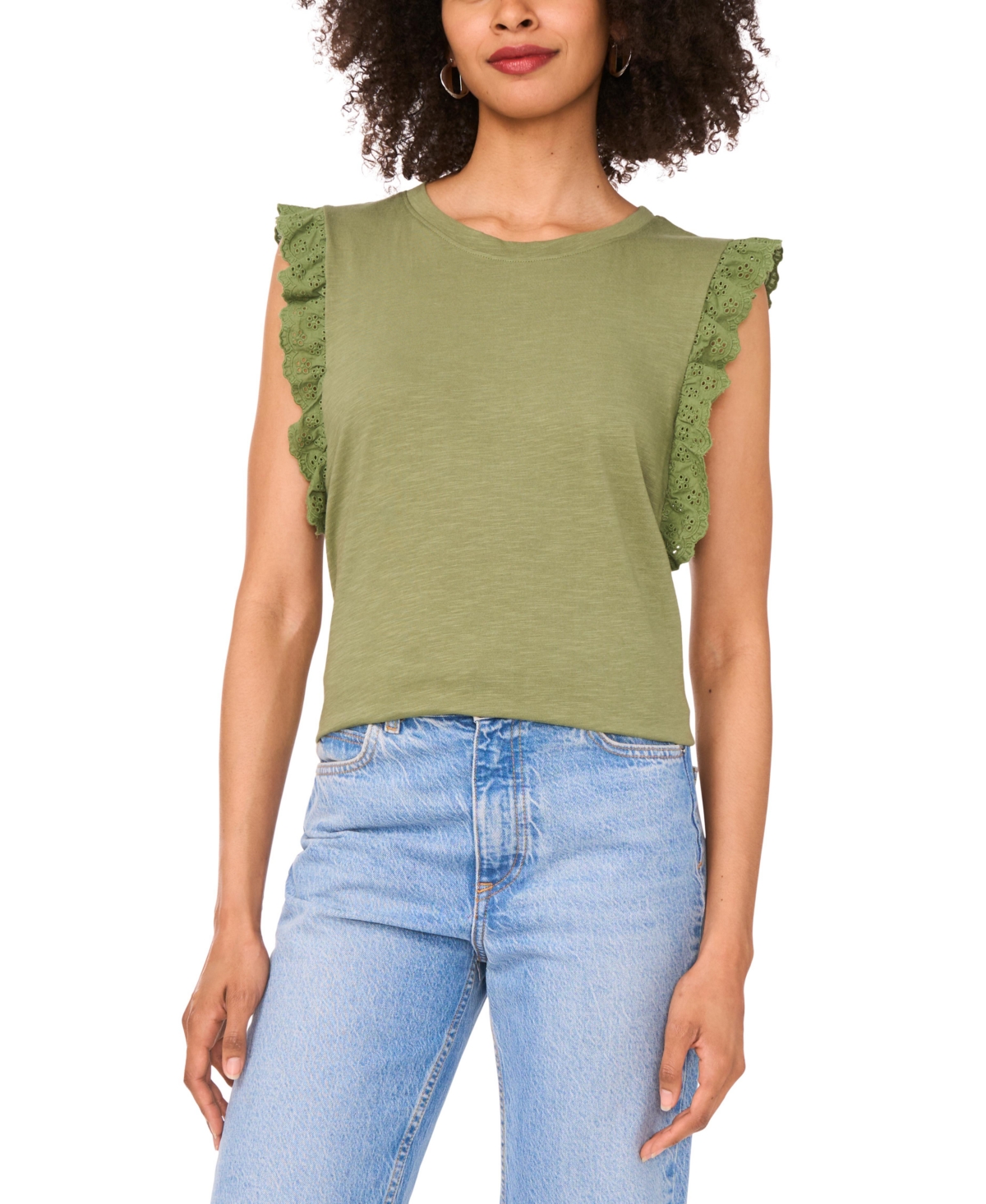 Click here for Vince Camuto Womens Cotton Eyelet-Lace Trim Tank T... prices