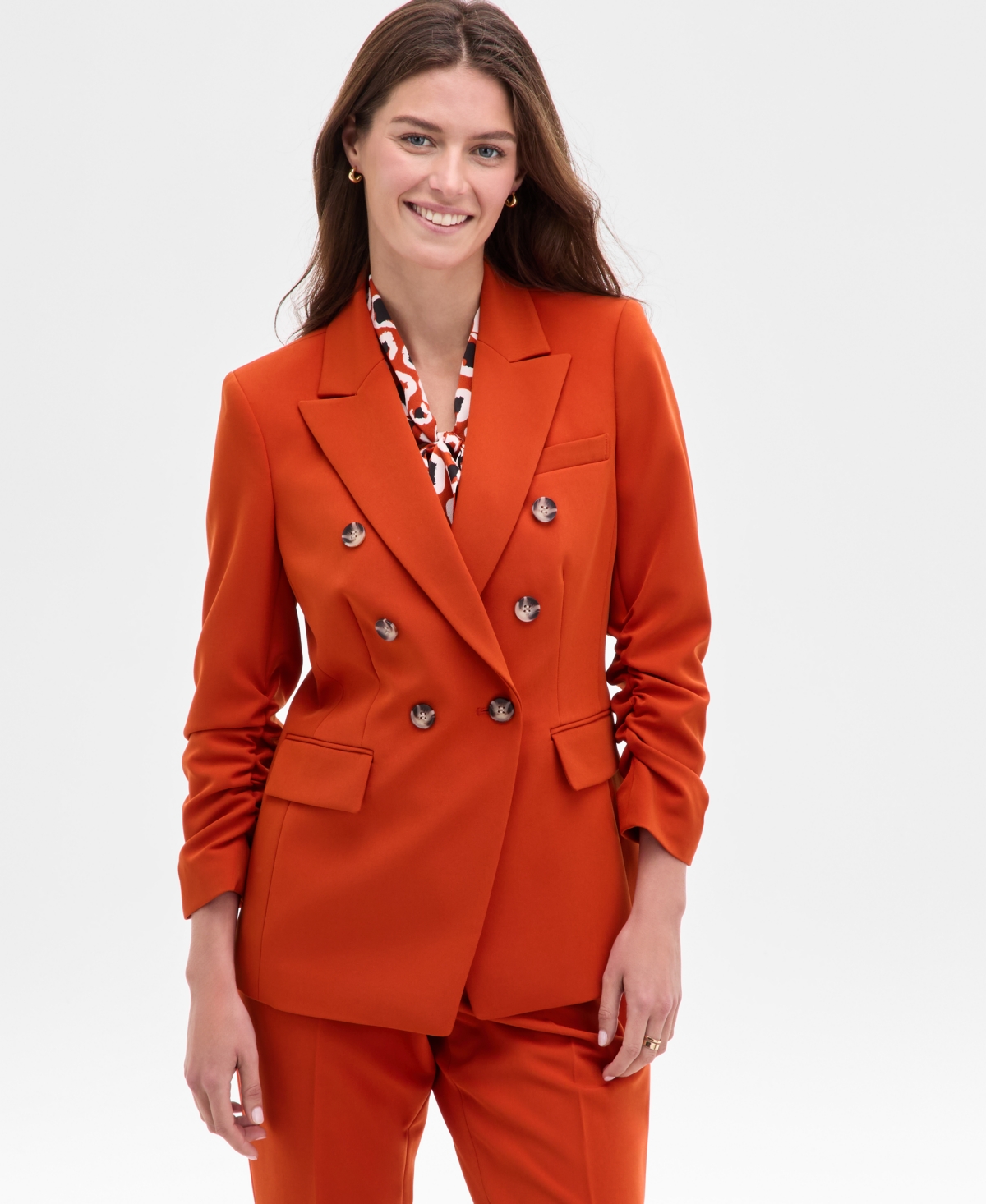 Click here for Tahari Asl Womens Double-Breasted Ruched-Sleeve Ja... prices