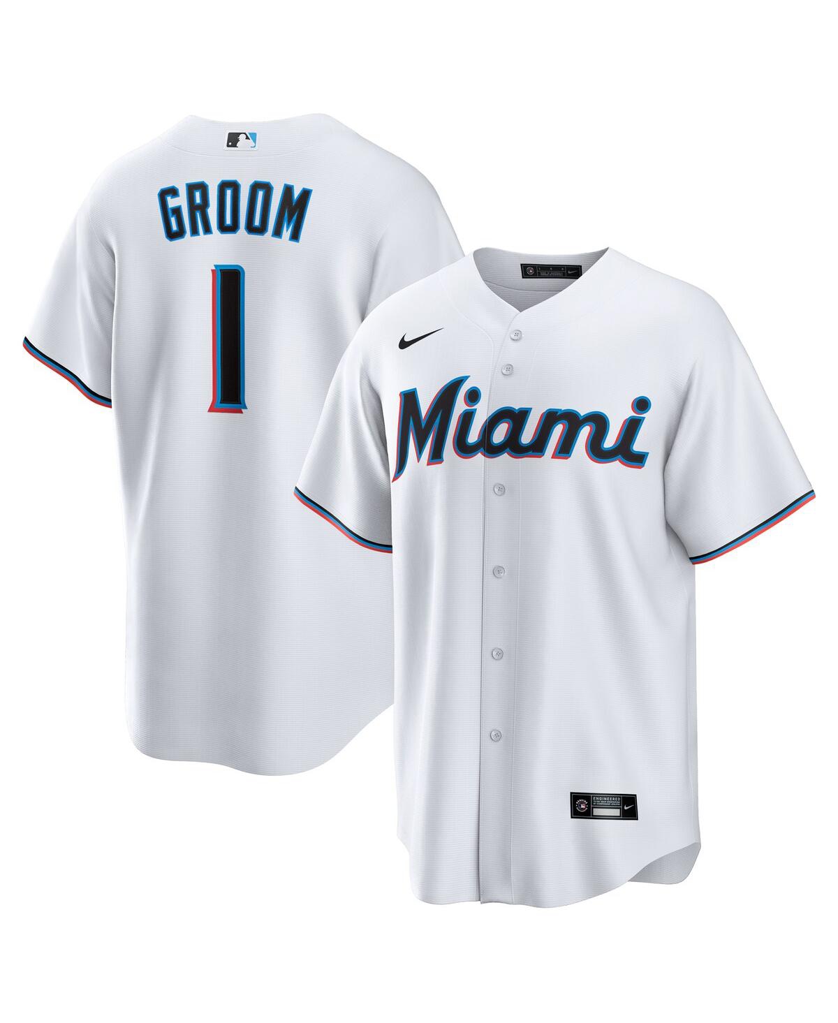 Click here for Nike MensÂ White Miami Marlins 1 Groom Home Replic... prices