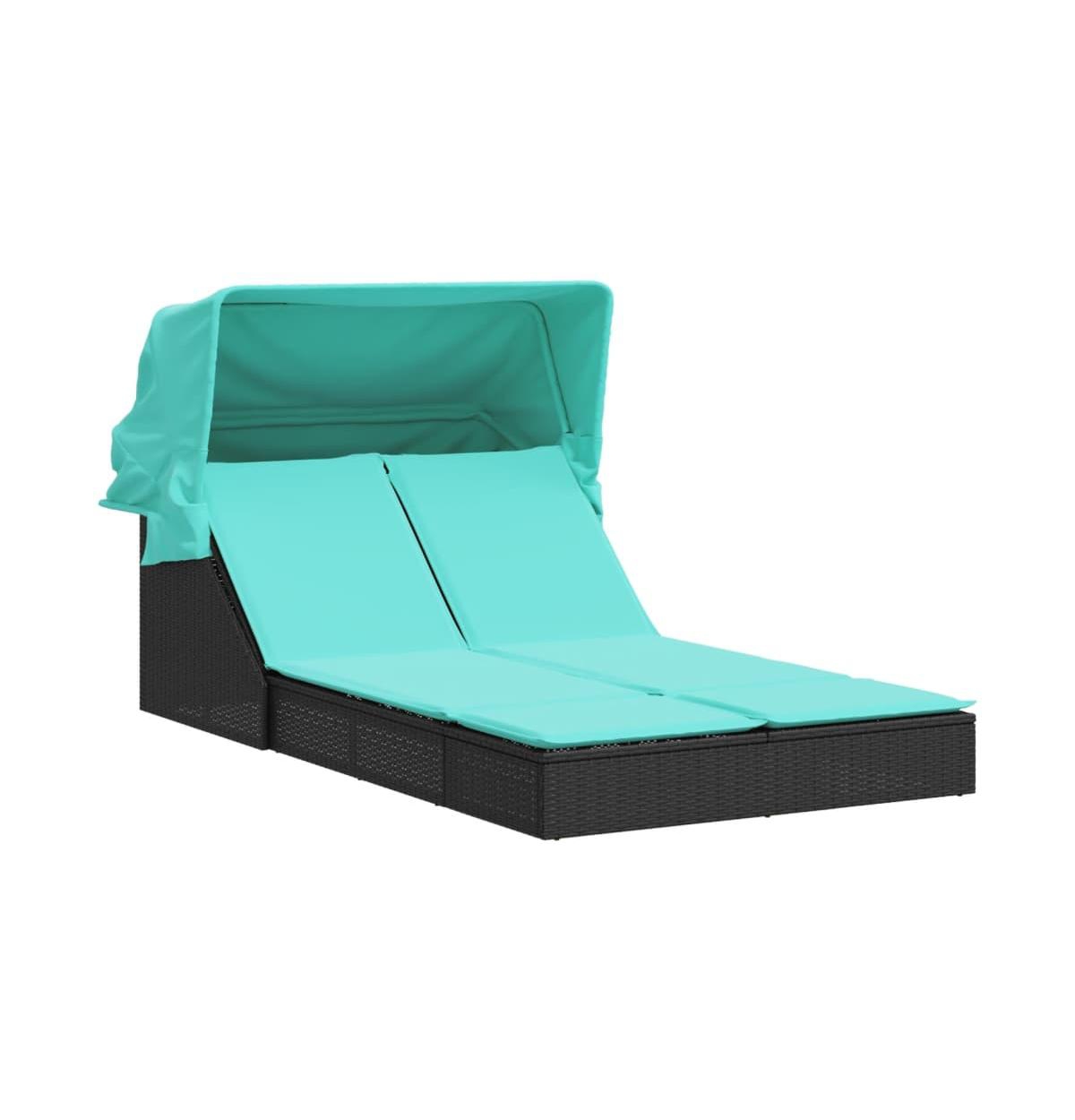 Click here for Double Sun Lounger with Canopy and Cushions Black... prices