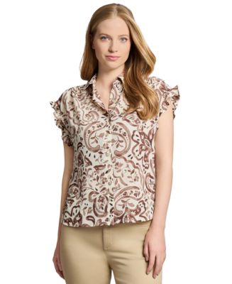 Jones New York Women's Floral Paisley-Print Ruffled Top - Macy's