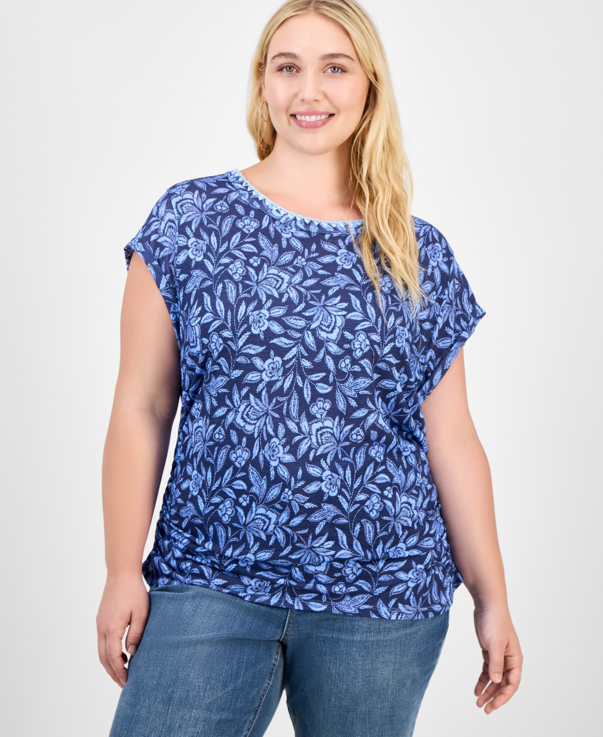 Click here for Democracy Trendy Plus Printed Side-Shirred Cap-Sle... prices