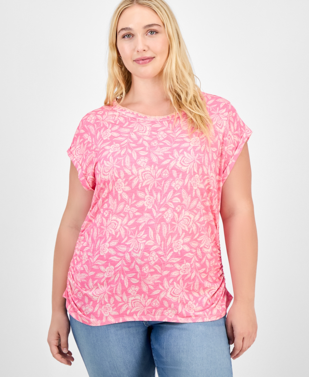Click here for Democracy Trendy Plus Printed Side-Shirred Cap-Sle... prices