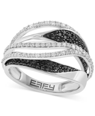 EFFY® Black & White Diamond Multi-Row Ring (7/8 ct. t.w.) in 14k White ...