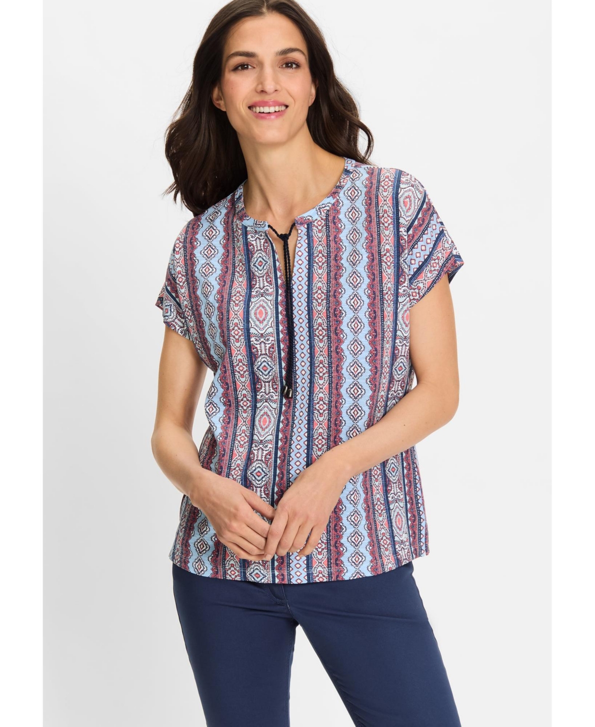 Click here for Olsen Womens Ornamental Border Print T-Shirt - Mis... prices
