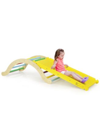 3-in-1 Wooden Climber Ladder Structure with Rock Climbing Ramp and ...