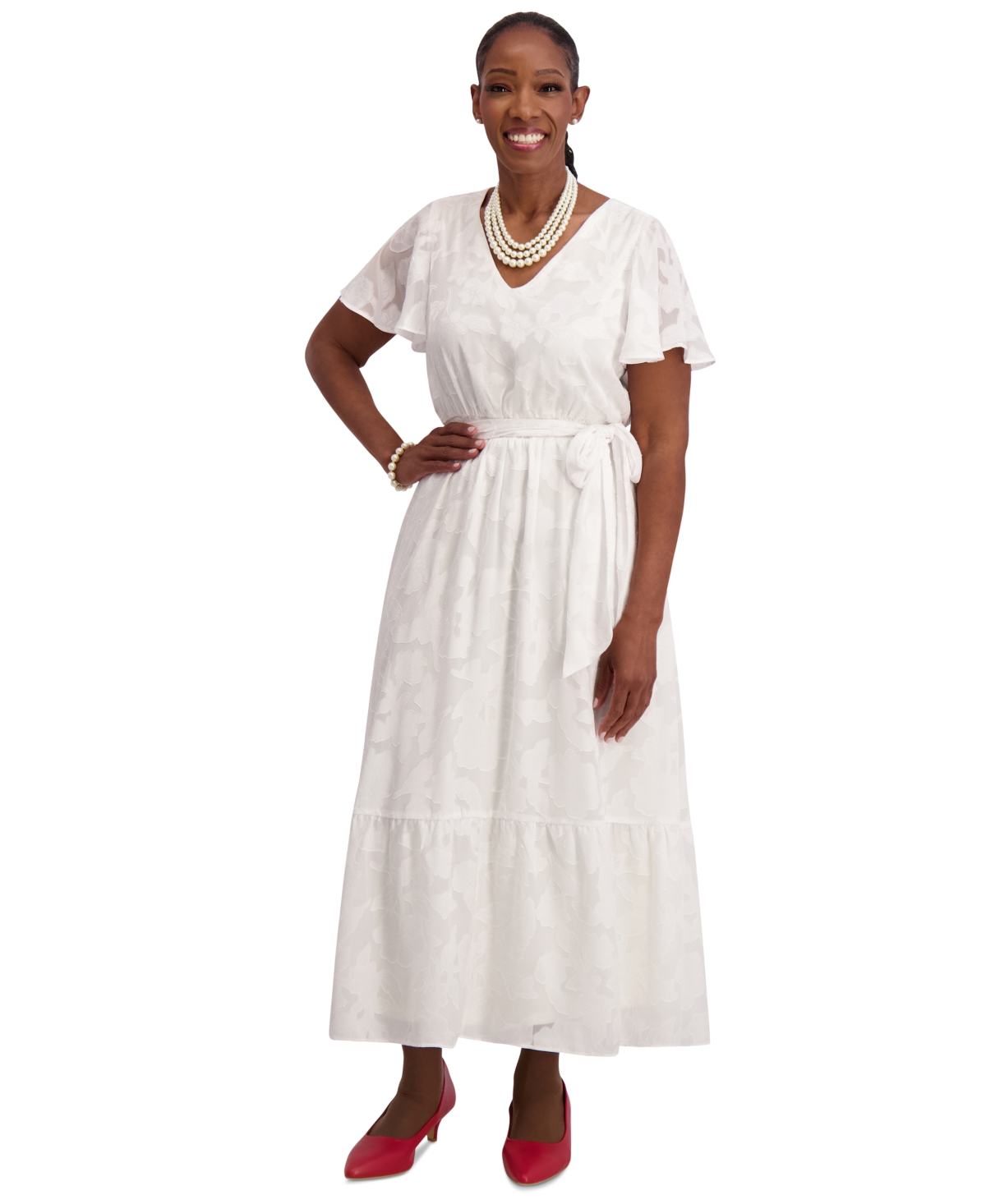 Click here for Kasper Flutter-Sleeve Smock-Waist Dress  Regular &... prices