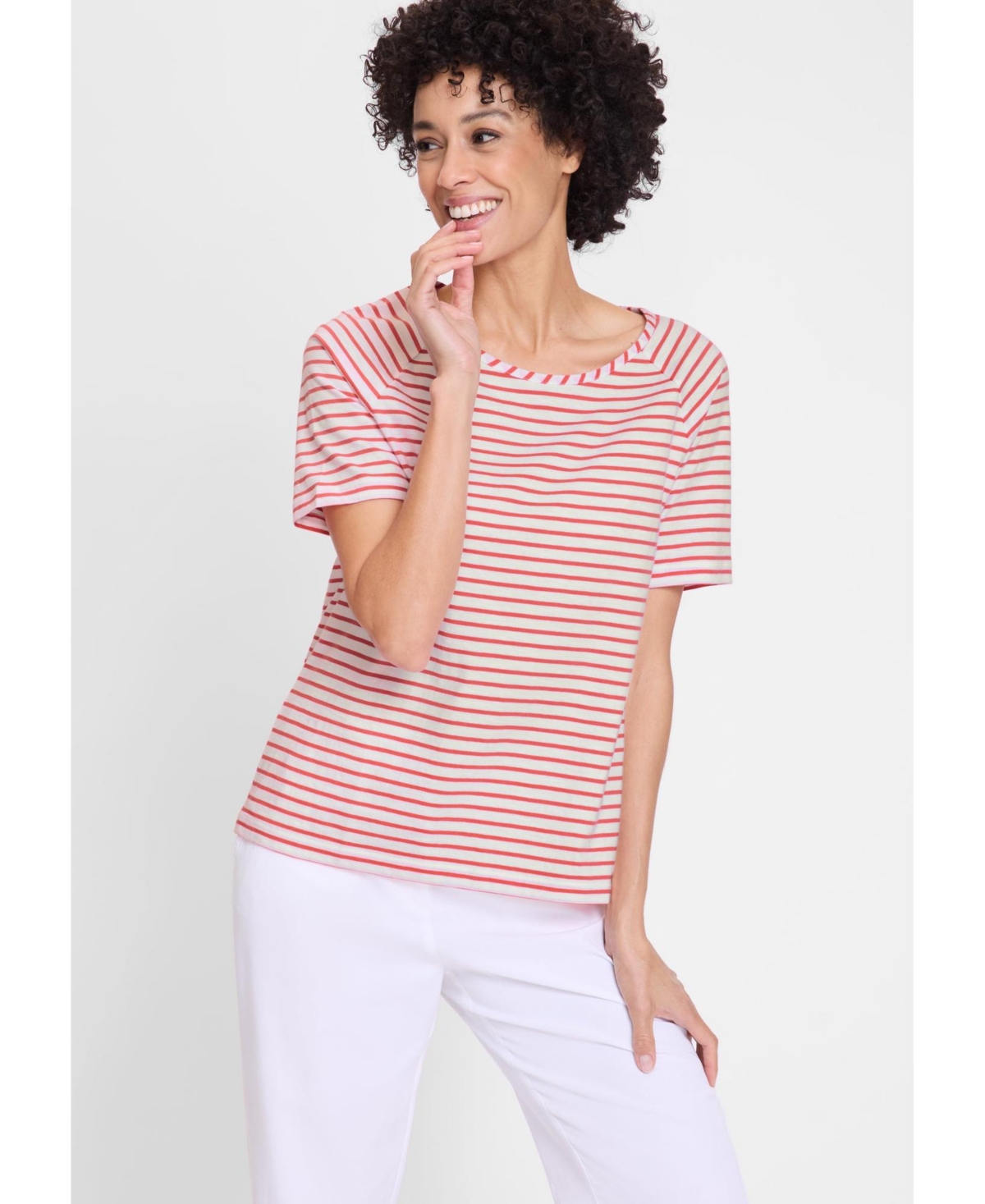 Click here for Olsen Womens Classic Striped T-Shirt - Misty rose prices
