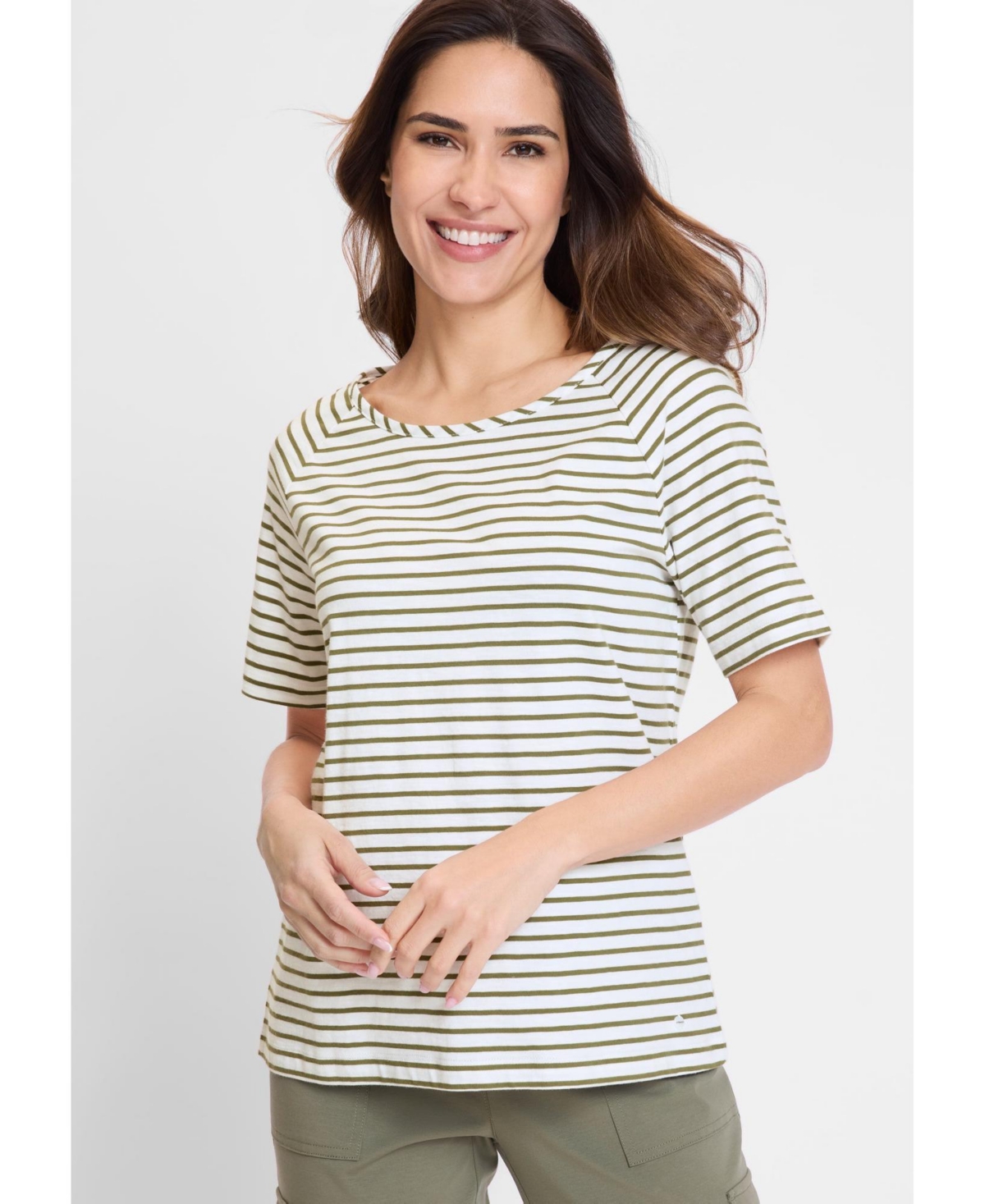 Click here for Olsen Womens Classic Striped T-Shirt - Olive prices