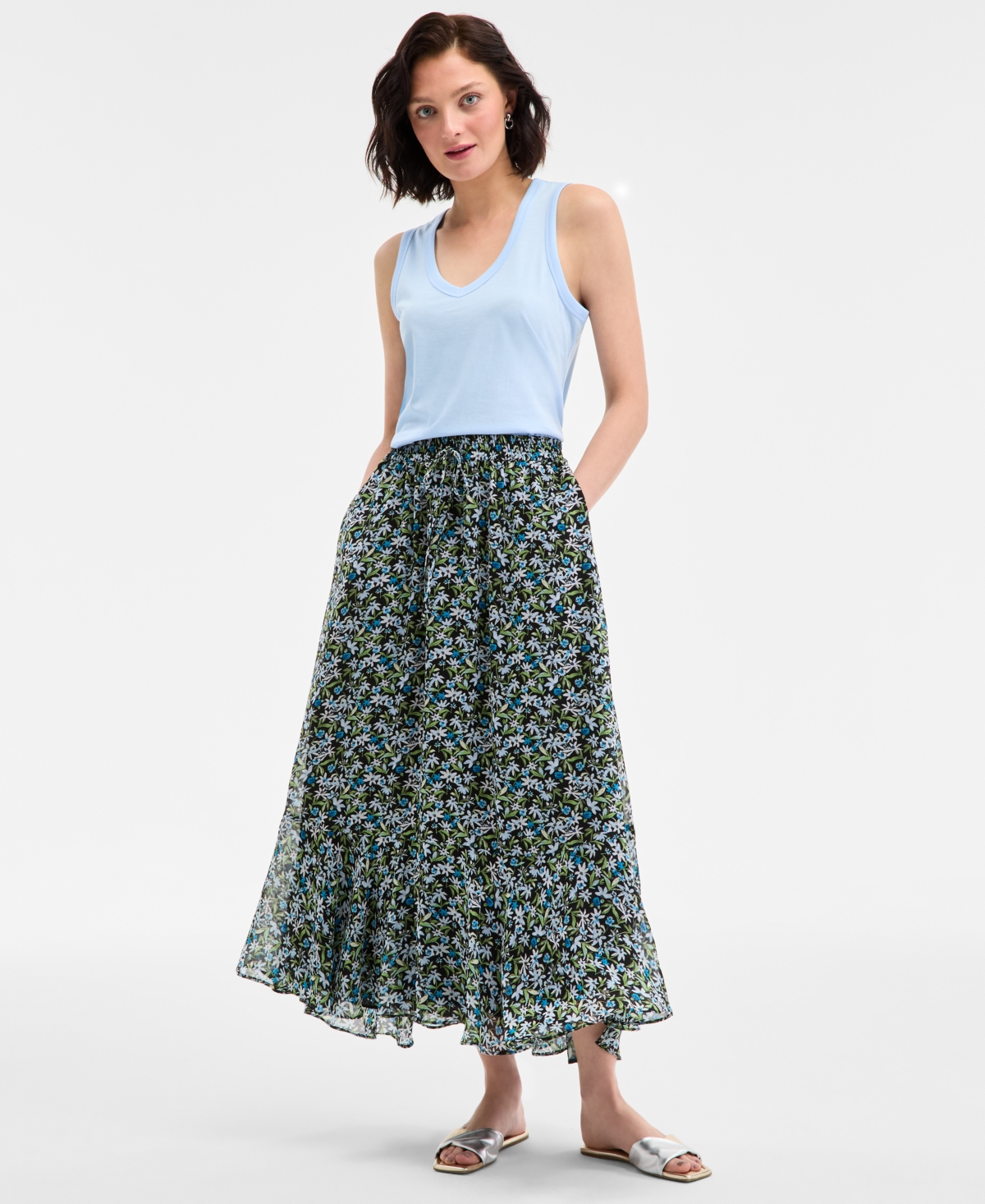 Click here for On 34th Womens Floral Tiered Midi Skirt  Exclusive... prices