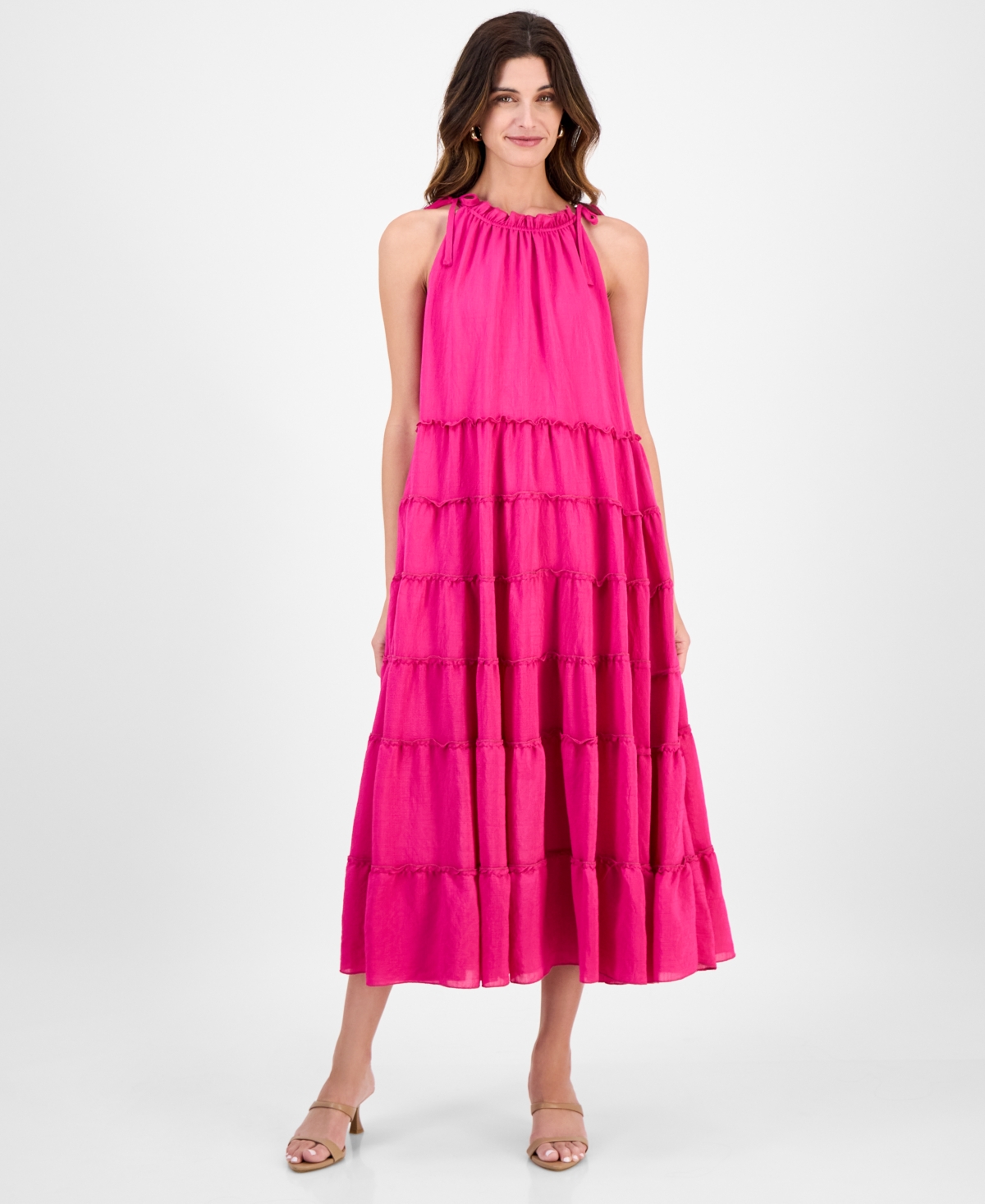 Click here for Robbie Bee Womens Tiered Ruffled-Neck Midi Dress -... prices