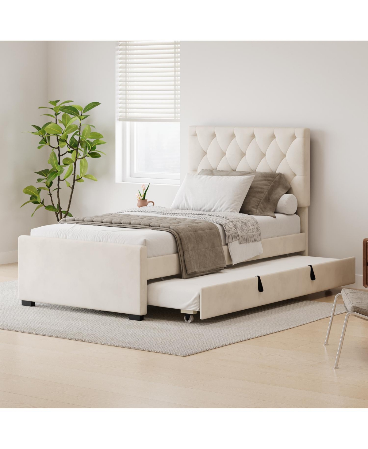 Click here for Velvet Platform Bed with Trundle and Tufted Headbo... prices