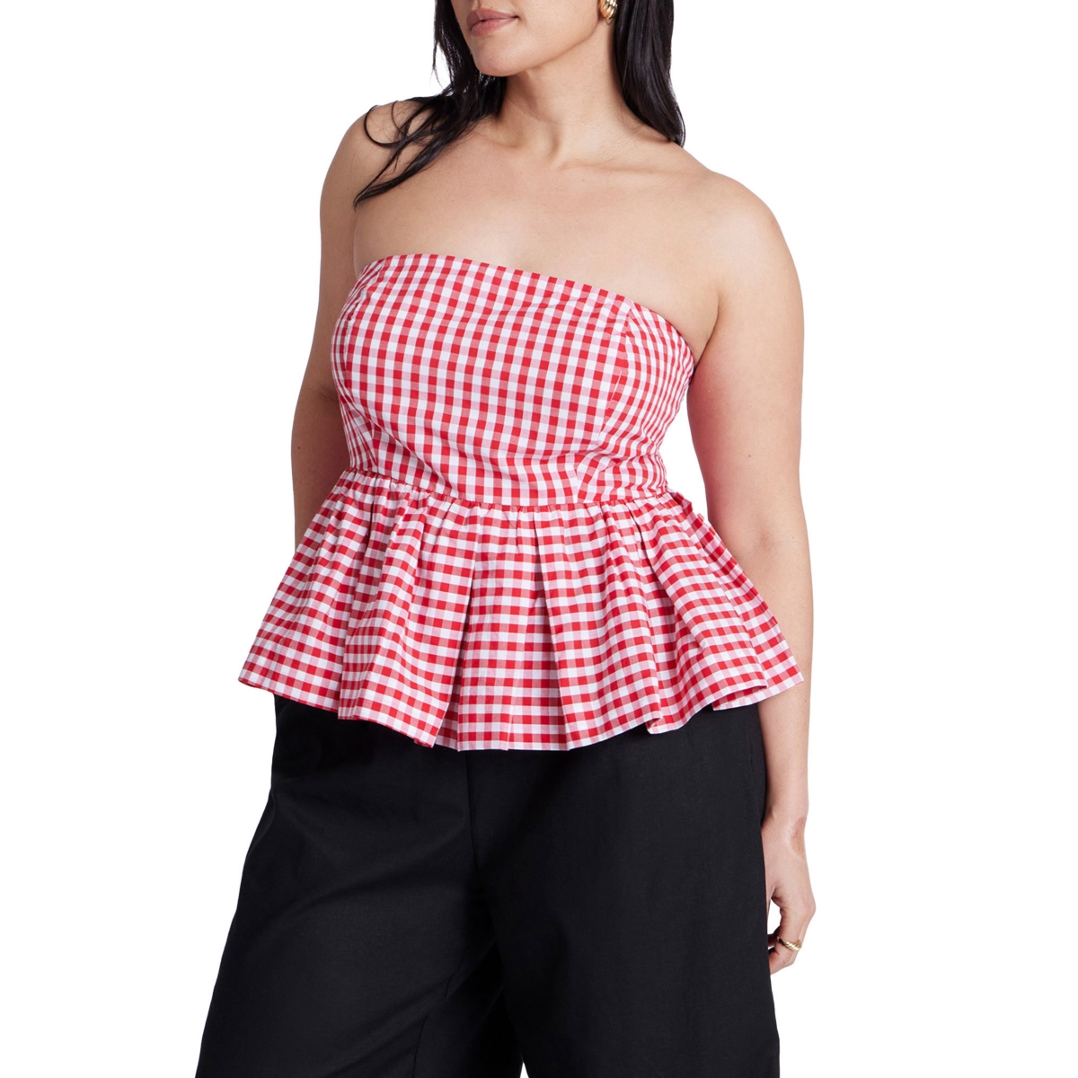 Click here for Eloquii Womens Plus Size Gingham Peplum Top - Spri... prices