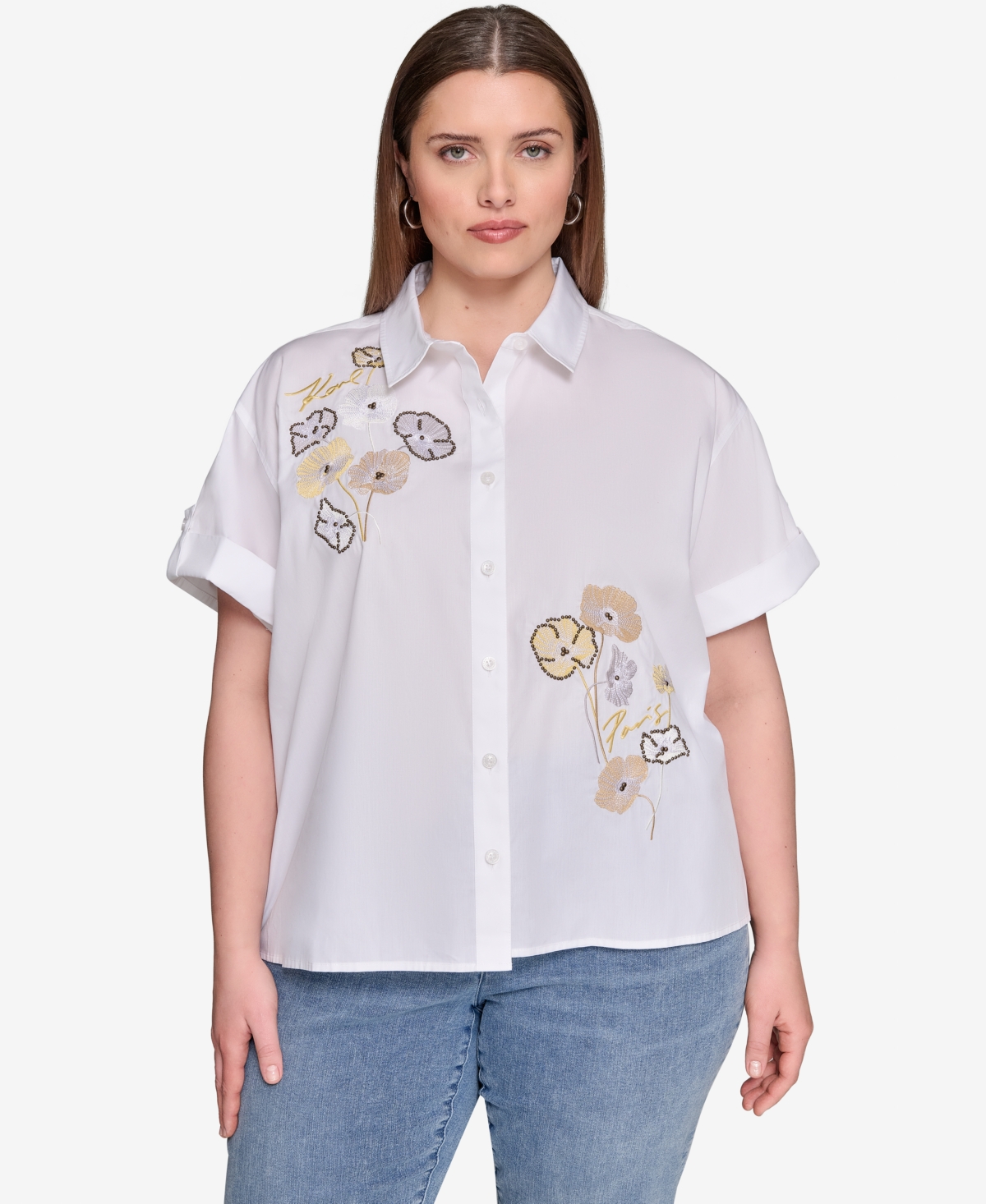 Click here for Karl Lagerfeld Paris Plus Size Cotton Floral-Detai... prices