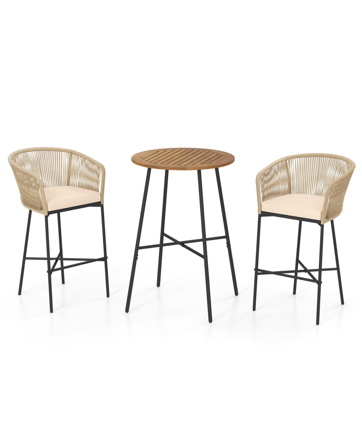 Click here for 3 Pieces Rope Woven Patio Bar Set with Soft Cushio... prices