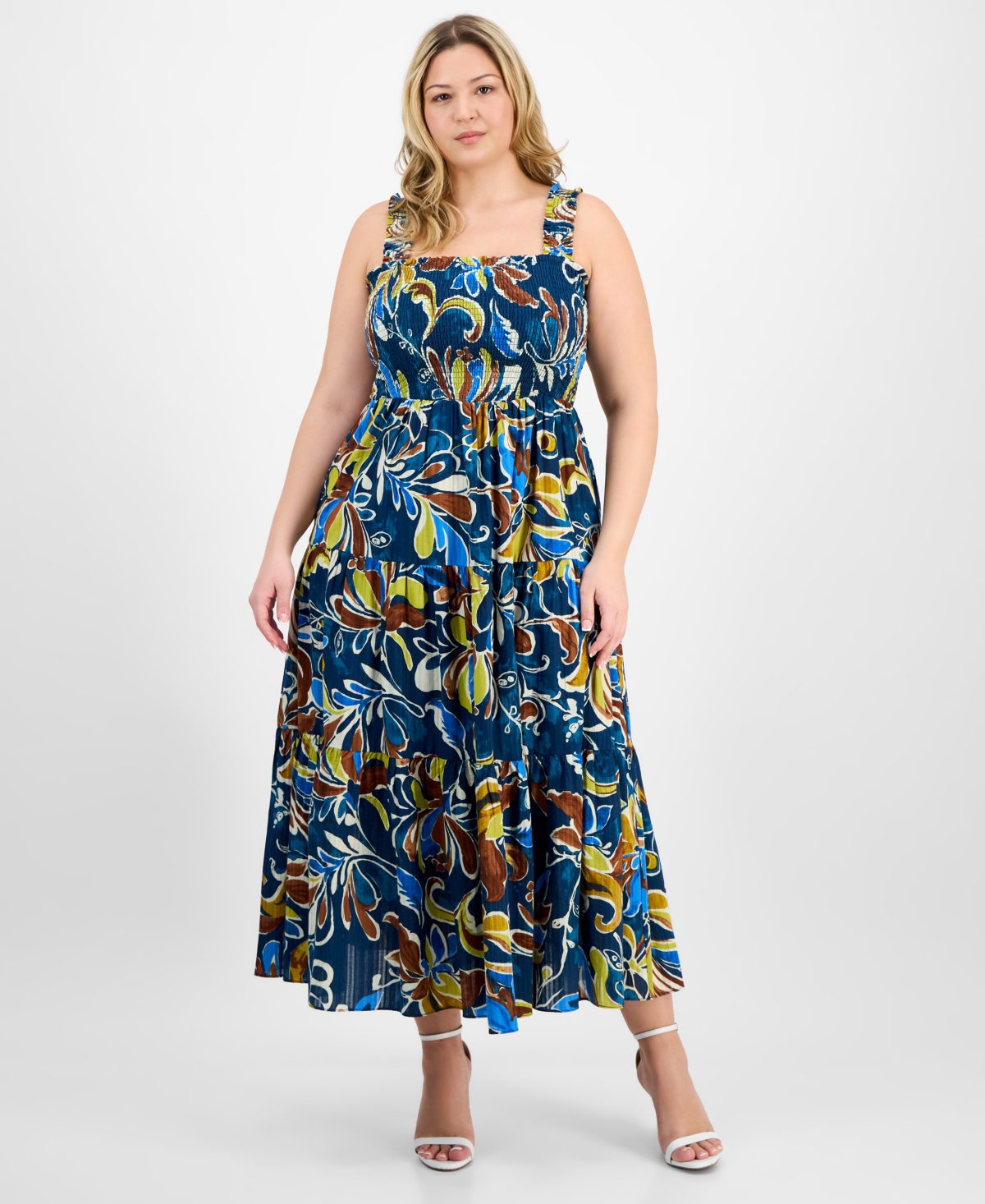 Click here for Anne Klein Plus Size Printed Smocked Cotton Sleeve... prices