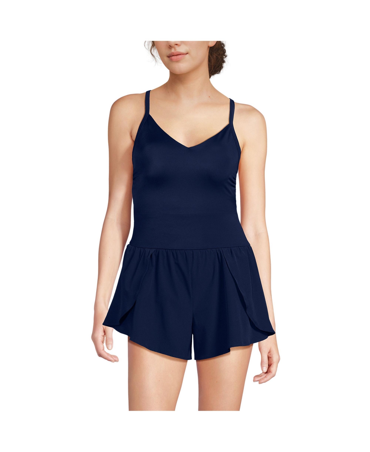 Click here for Lands End Womens Tugless Strappy X-Back Romper Swi... prices