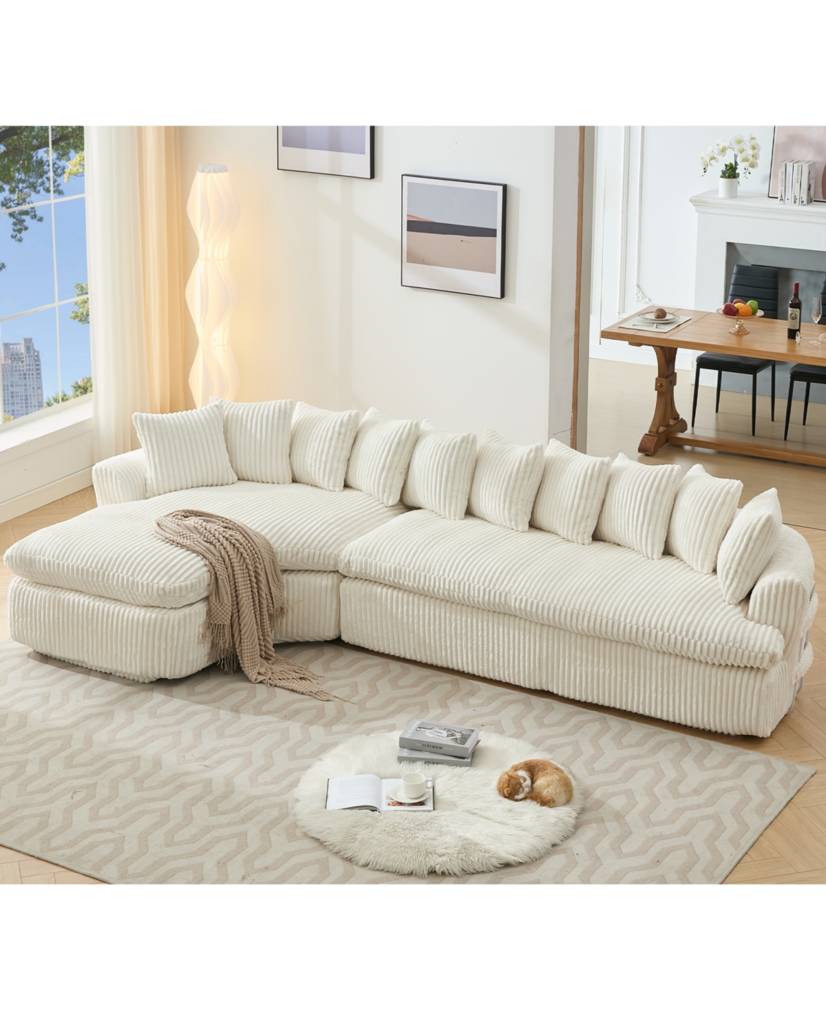 Click here for Streamdale 127" Large Beige Corduroy Sectiona... prices