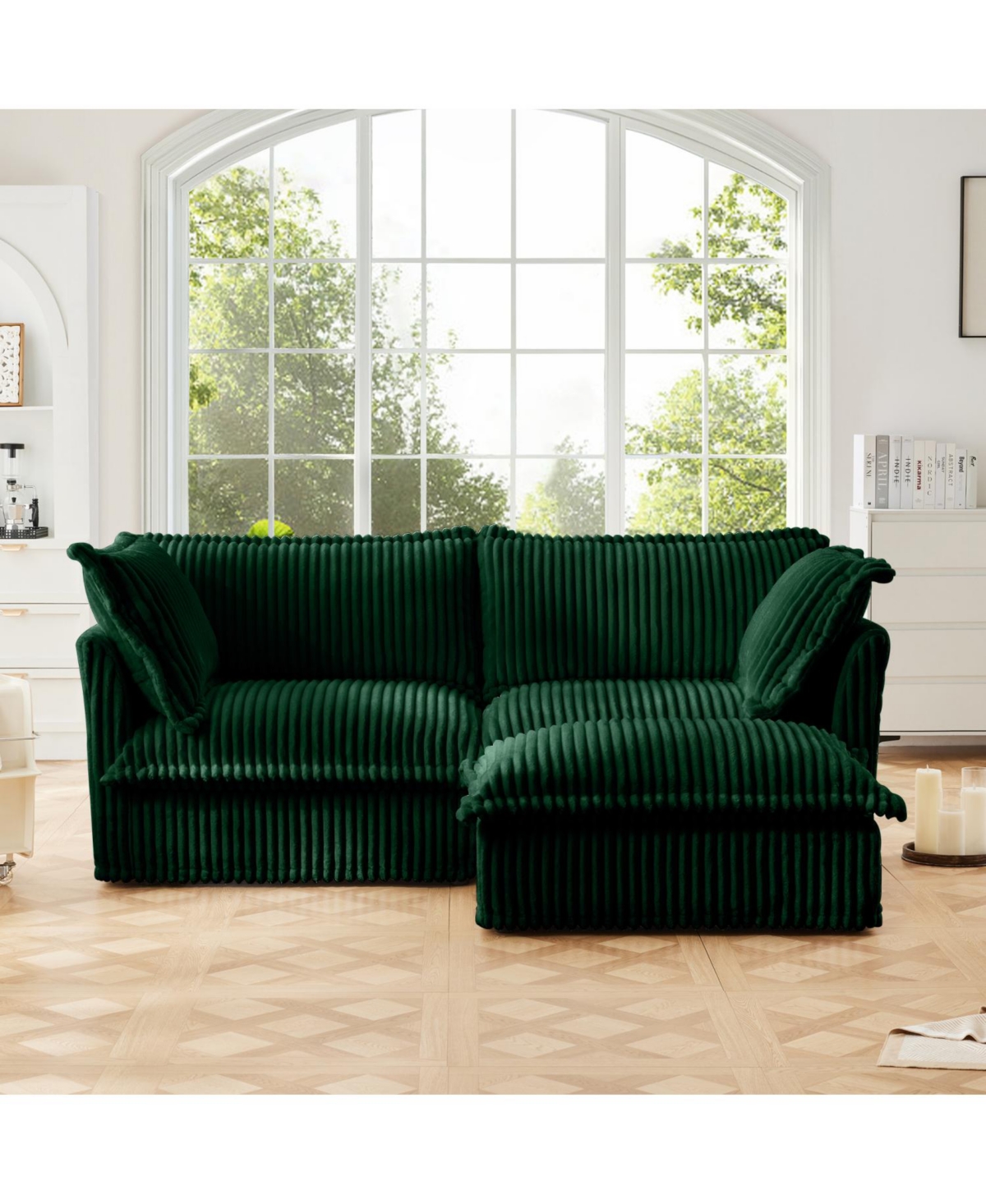 Click here for Streamdale Green Corduroy Sectional Sofa with Otto... prices