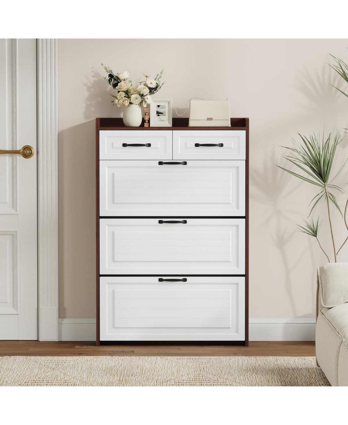 Click here for Streamdale 1250 walnut colored shoe cabinet  3 doo... prices
