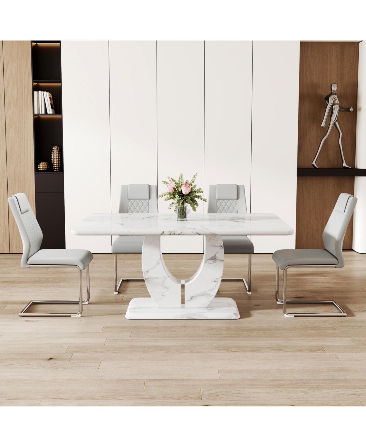 Click here for Marble Pattern Dining Set with 4 Light Gray Pu Cha... prices