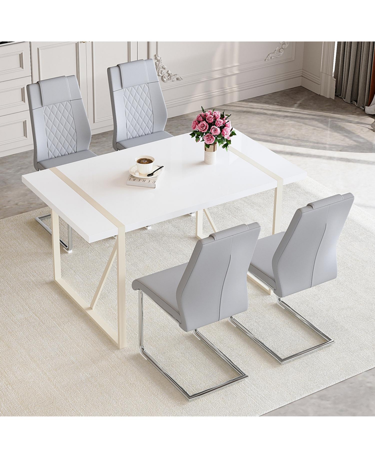 Click here for Streamdale 55" Cream Dining Table with 4 Ligh... prices