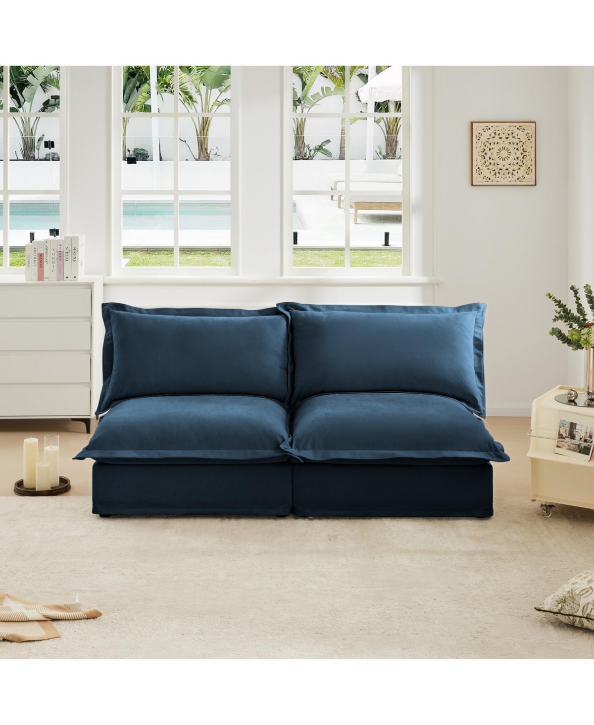 Click here for Slipcovered 2-Seater Armless Sofa with Cushions  C... prices