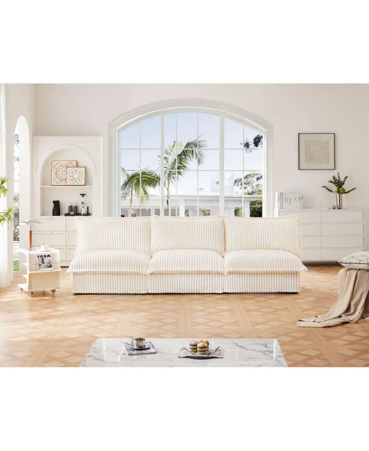Click here for Modern 3-Seater Armless Sofa with Deep Seat in Cre... prices
