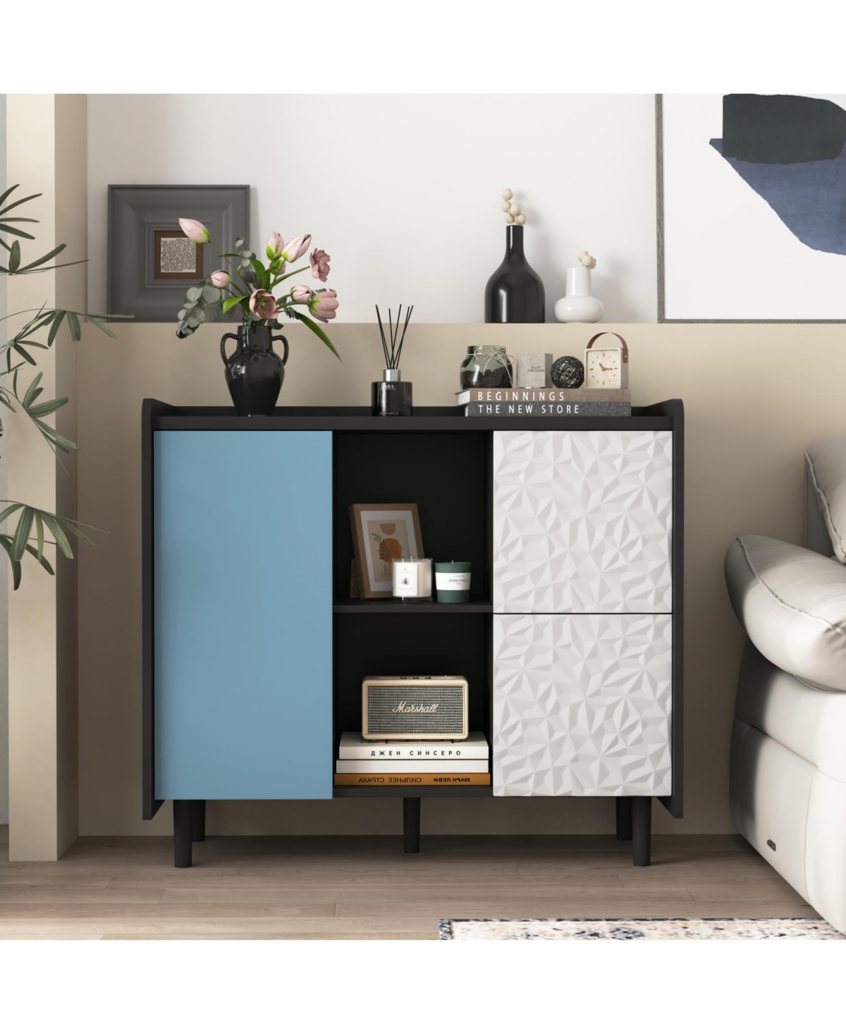 Click here for Streamdale Black Sideboard Cabinet with Red Doors... prices