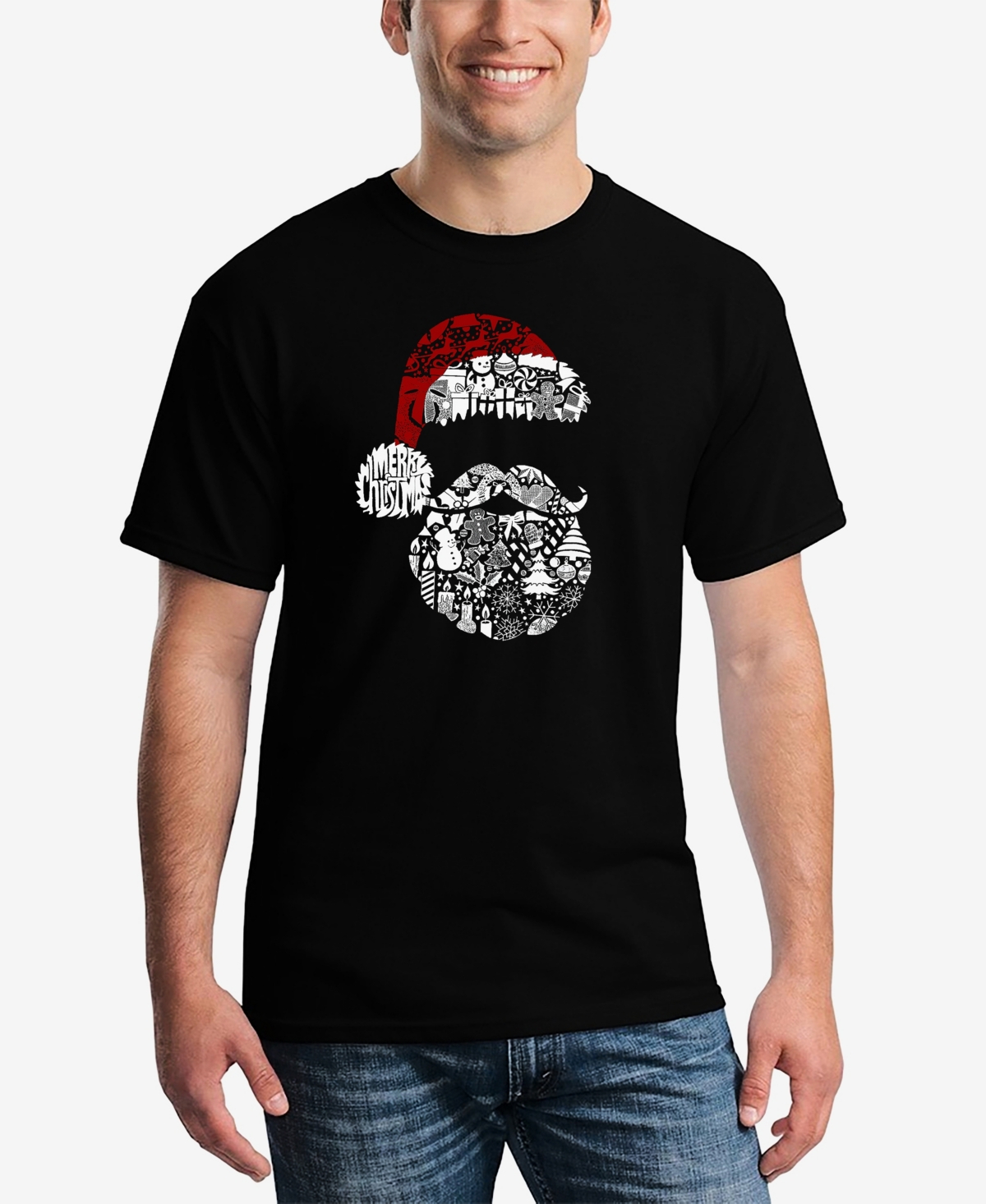 Click here for La Pop Art Mens Santa Pics Word Art T-Shirt - Blac... prices
