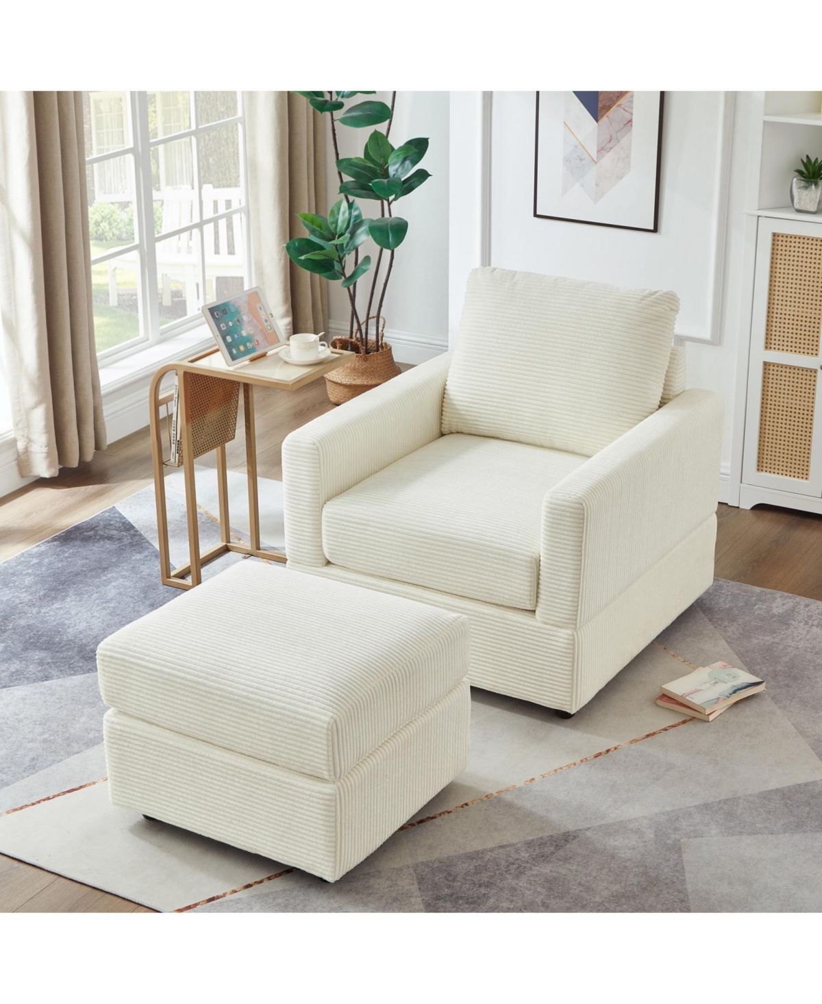 Click here for Streamdale Corduroy Chaise Lounge with Ottoman for... prices